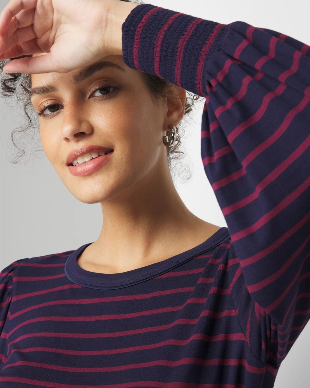 Long Sleeve Tee with Smocked Cuffs | White House Black Market